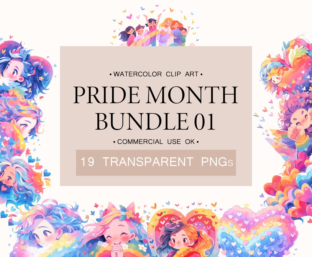 Watercolor Pride Month Clipart, Pride Month Clipart, Downloadable Clip ...