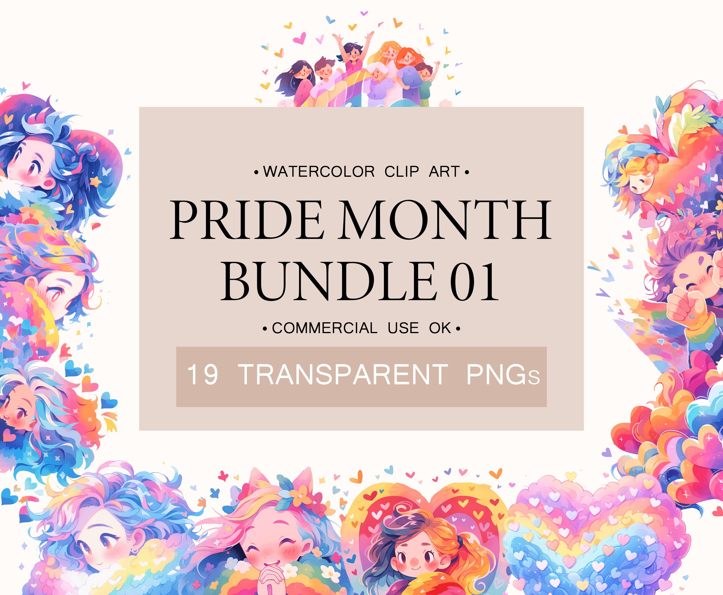 Watercolor Pride Month Clipart, Pride Month Clipart, Downloadable Clip ...