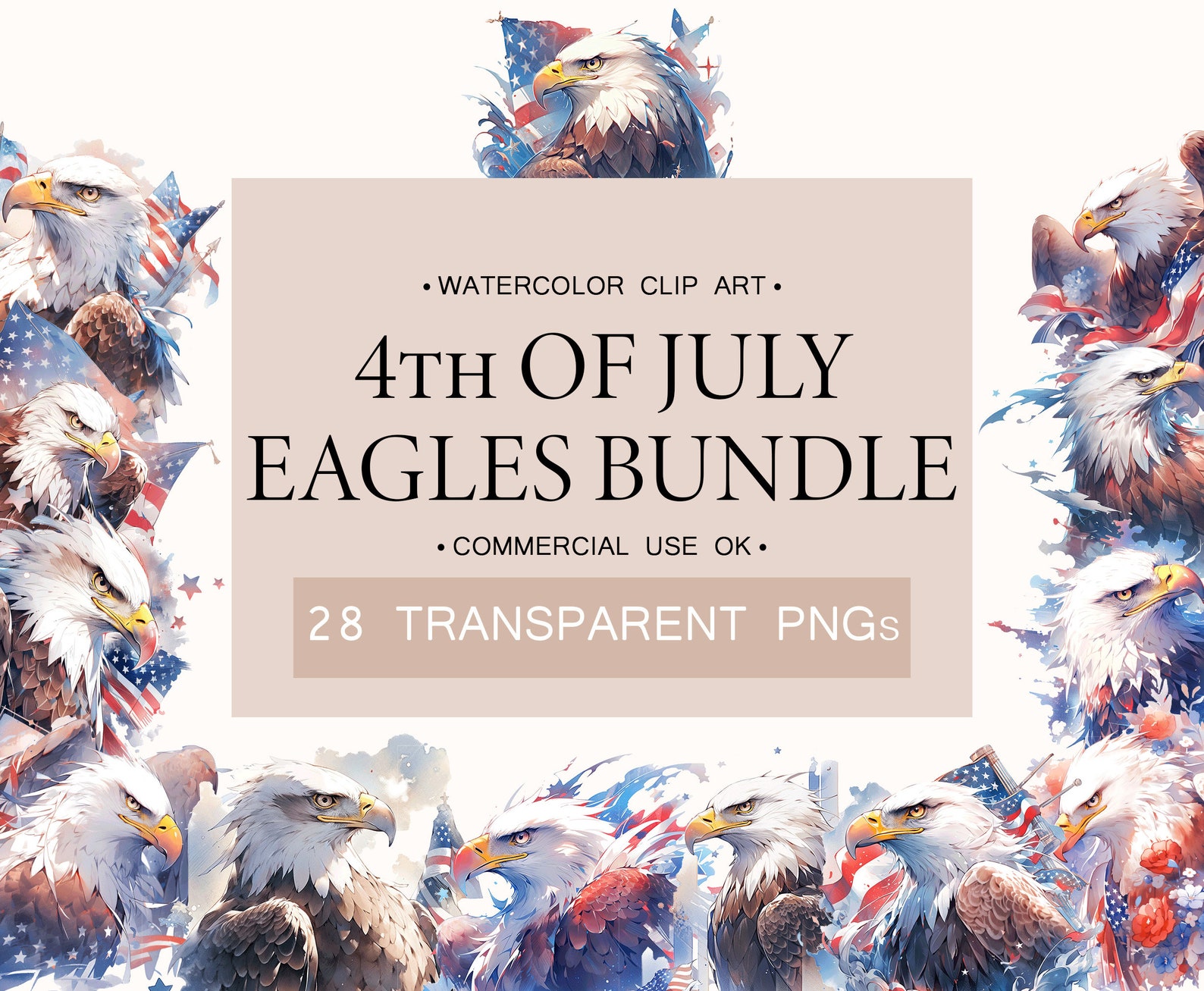 Watercolor Fourth of July Clipart, 4th of July Clipart, Downloadable ...