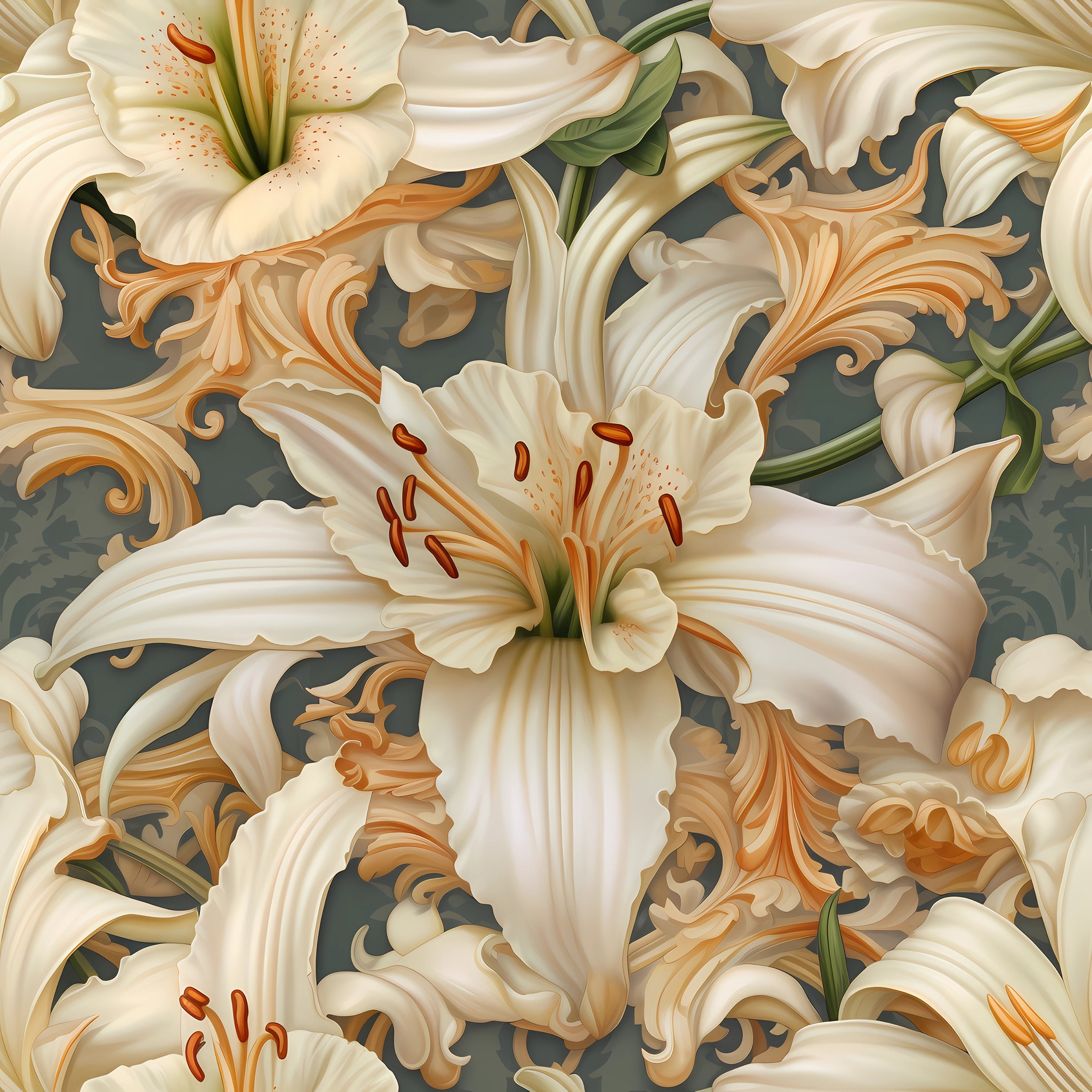 Baroque Style Lily 10 Pack Patterns, Digital Paper, Seamless Pattern ...
