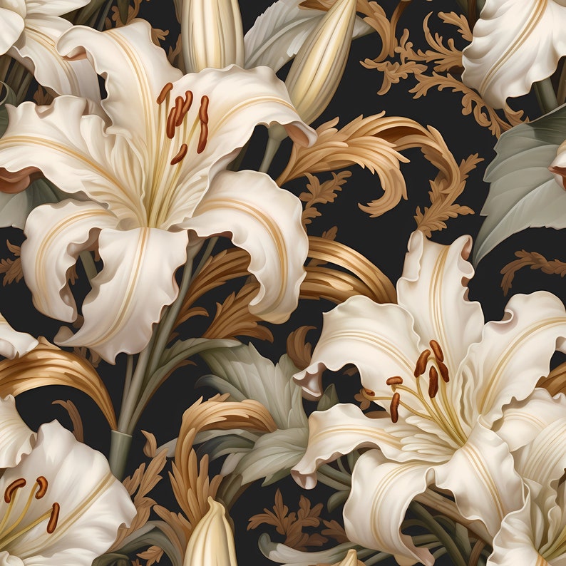 Baroque Style Lily 10 Pack Patterns, Digital Paper, Seamless Pattern ...