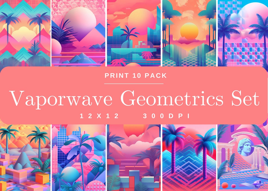 Vaporwave Geometrics 10 Pack Patterns, Digital Paper, Technicolor ...