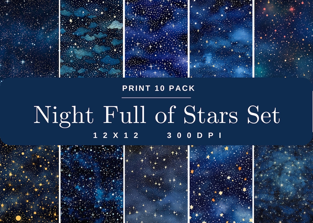 Starry Night Sky 10 Pack of Surface Pattern Designs Digital Paper, Star ...