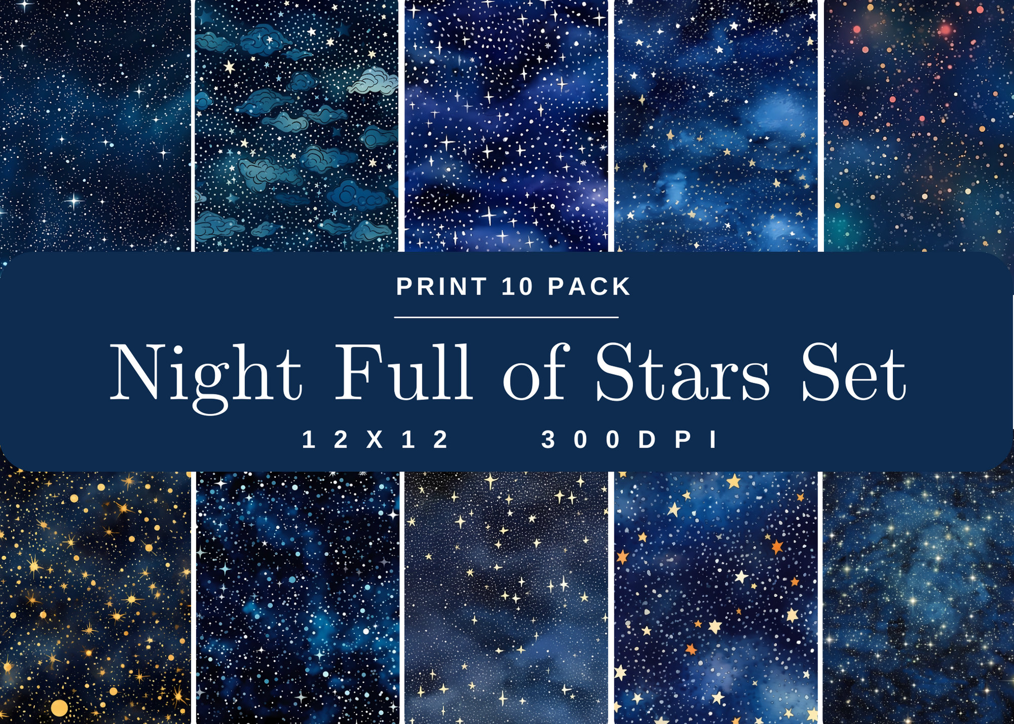 Starry Night Sky 10 Pack of Surface Pattern Designs Digital Paper, Star ...