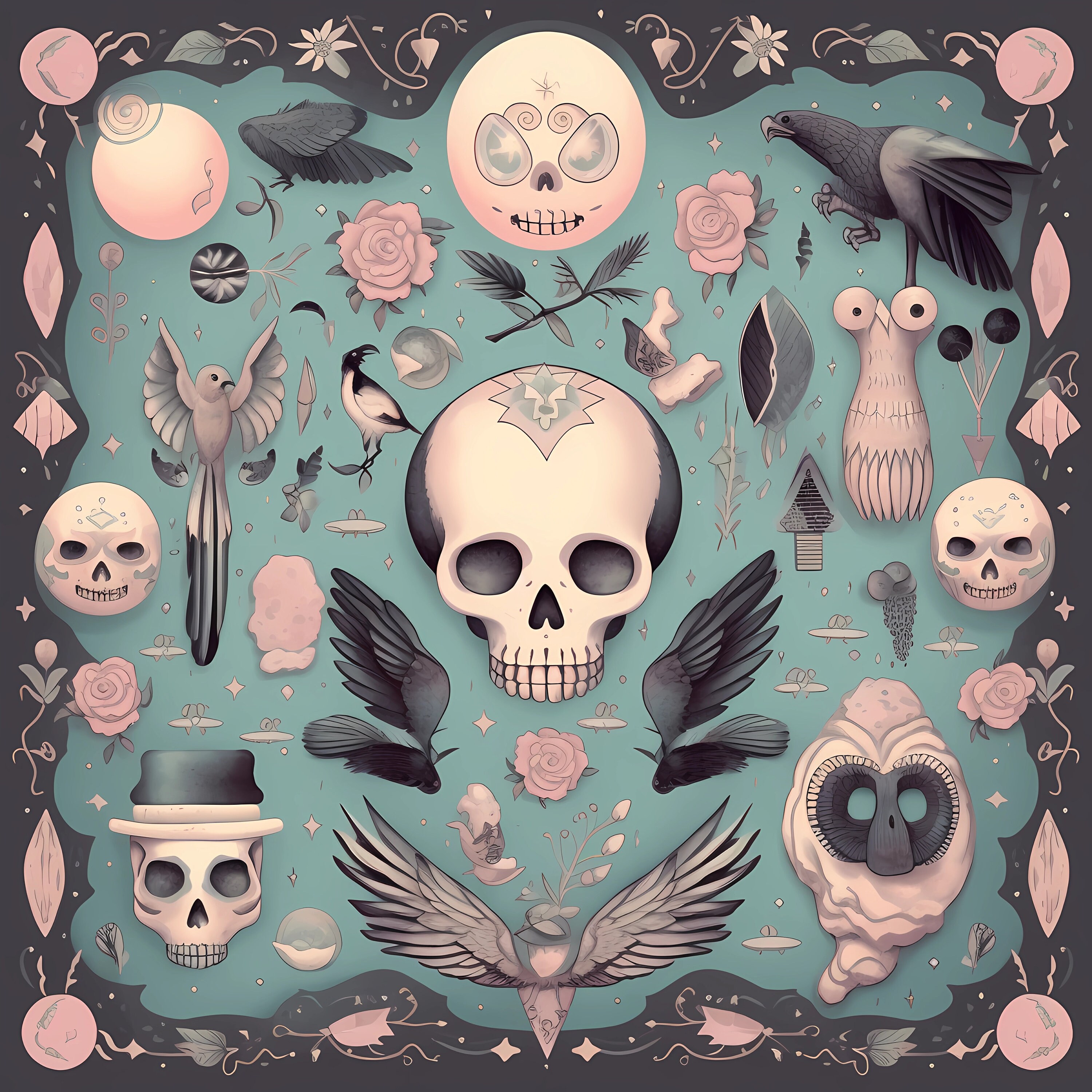 Pastel Goth 18 Pack Patterns, Digital Paper, Dark Scrapbooking, Skull ...