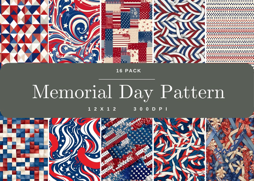 Memorial Day Patterns, 16 Pack of Patriotic Design, American Flag ...