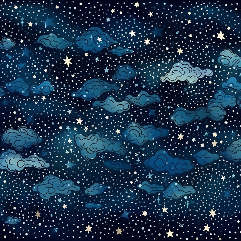 Starry Night Sky 10 Pack of Surface Pattern Designs Digital Paper, Star ...
