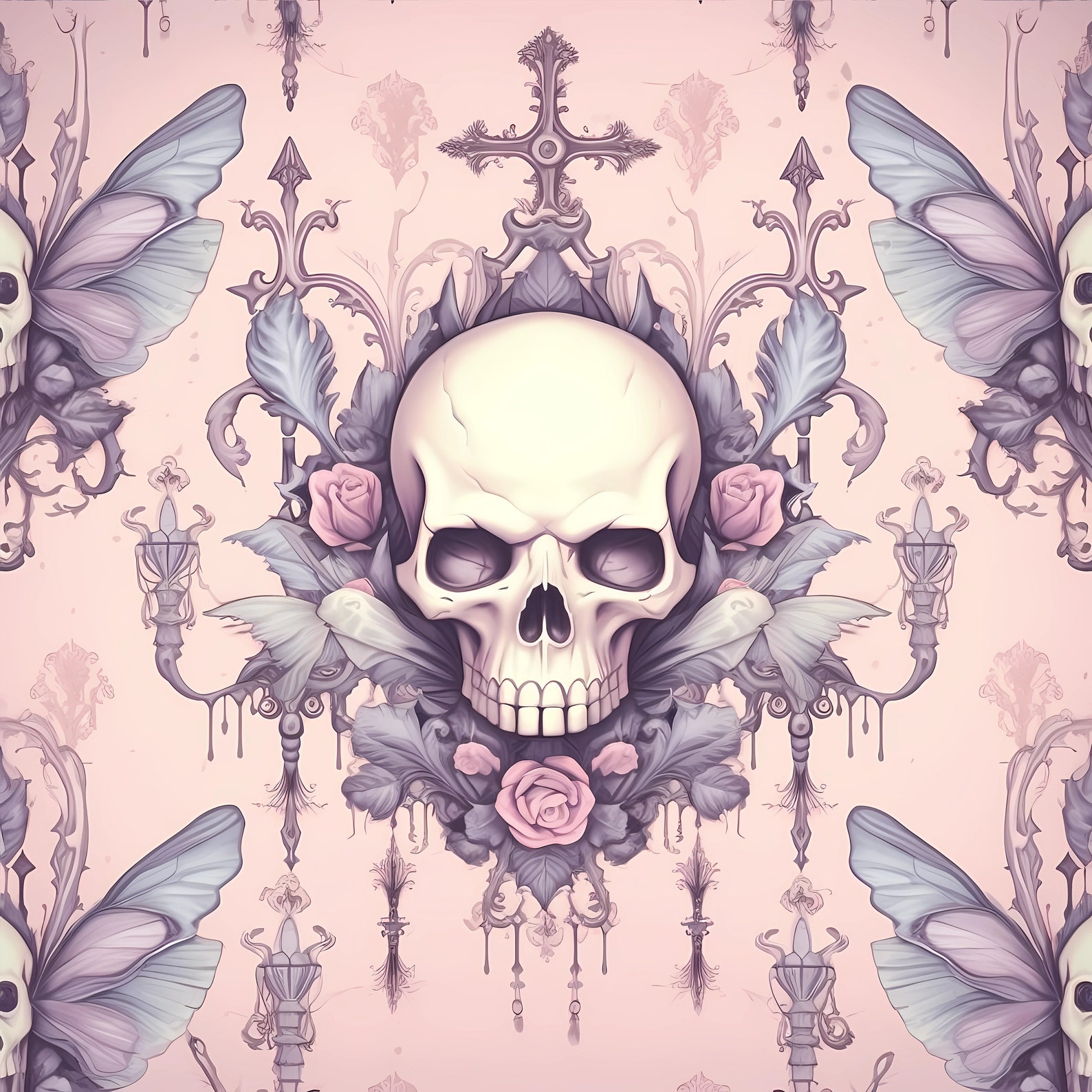 Pastel Goth 18 Pack Patterns, Digital Paper, Dark Scrapbooking, Skull ...