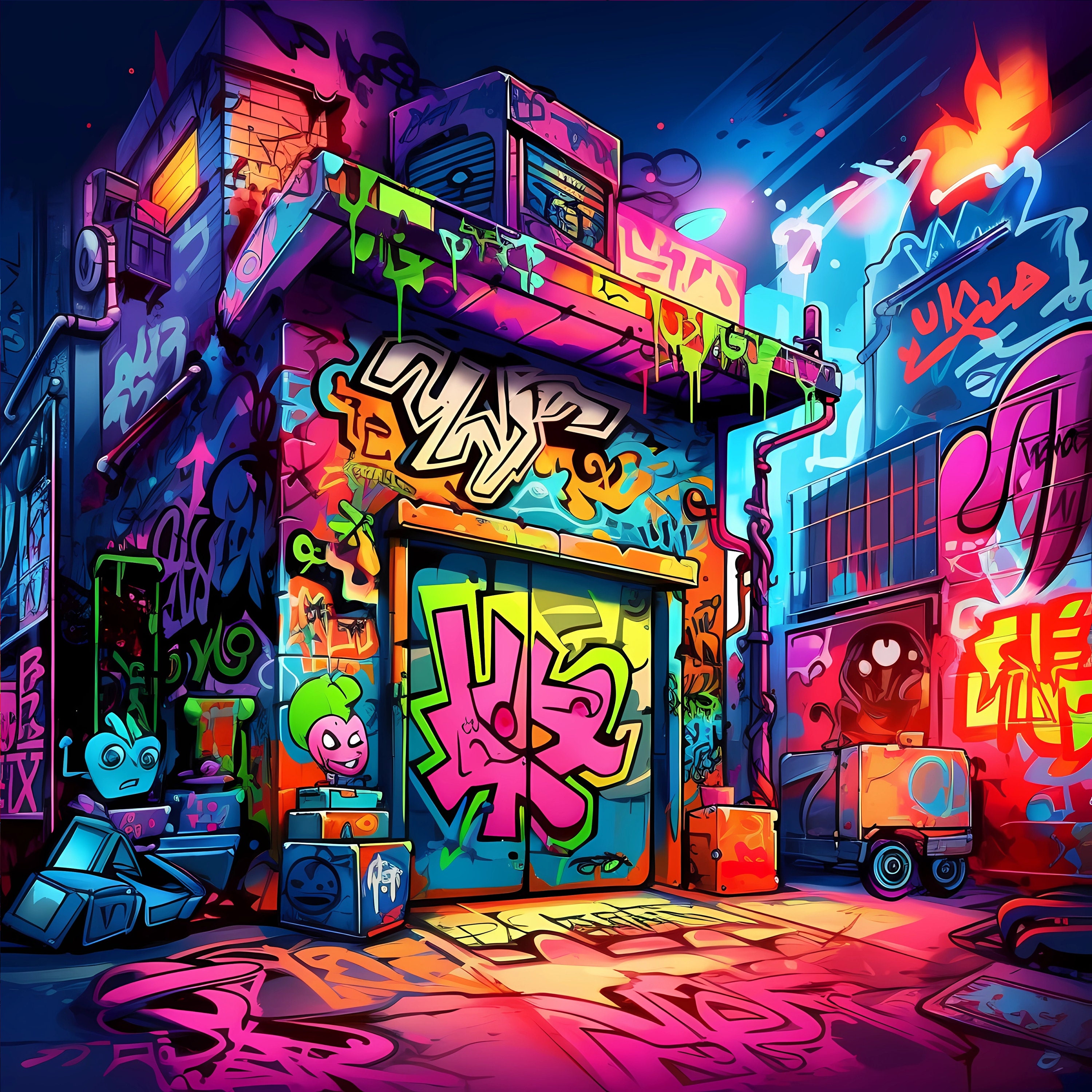 Neon Graffiti 10 Pack Patterns, Digital Paper, Vibrant Scrapbooking ...