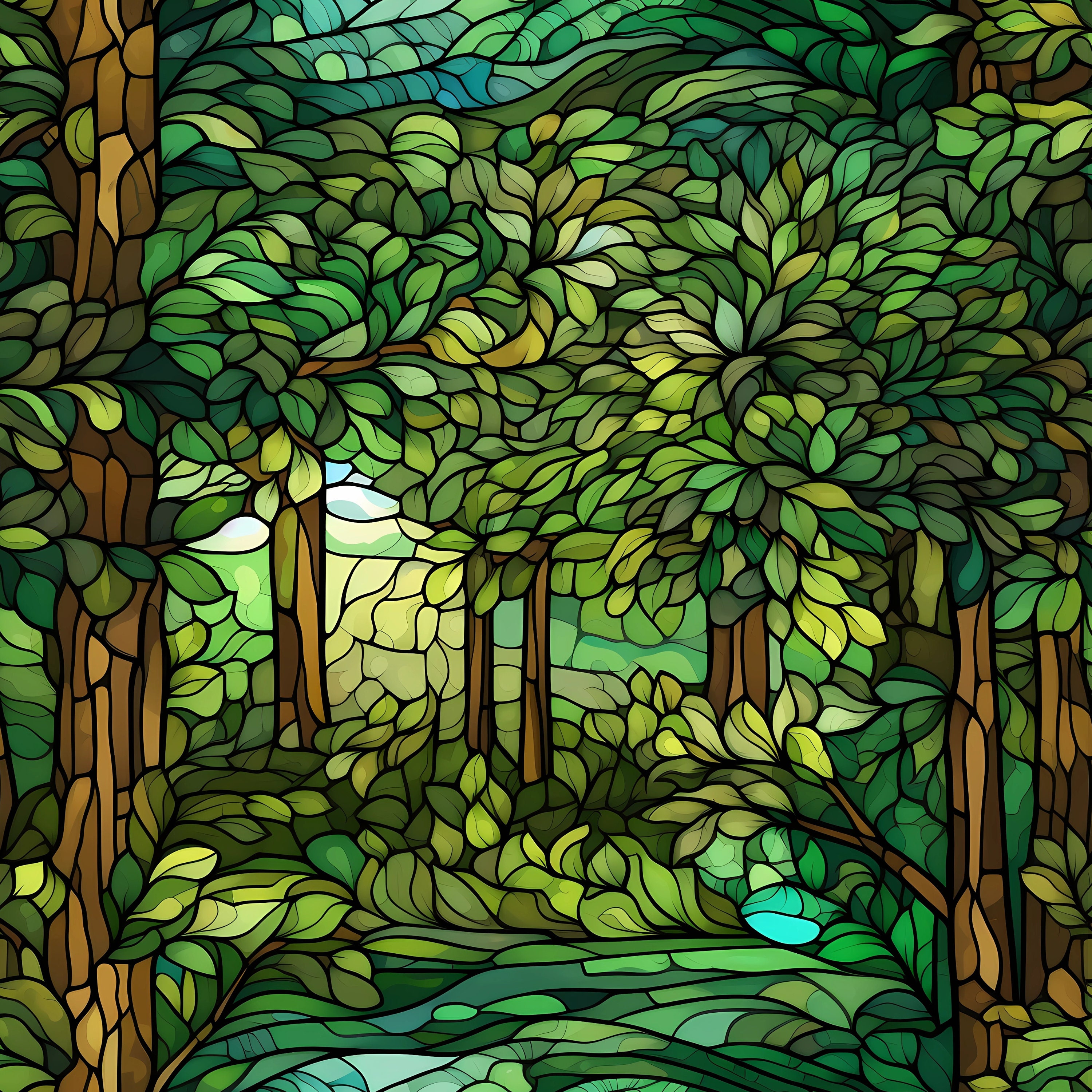 Forest Stained Glass 10 Pack Patterns, Digital Paper, Floral ...