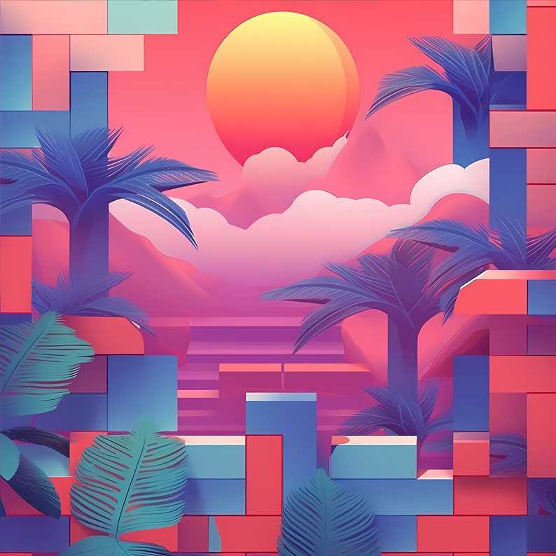 Vaporwave Geometrics 10 Pack Patterns, Digital Paper, Technicolor ...