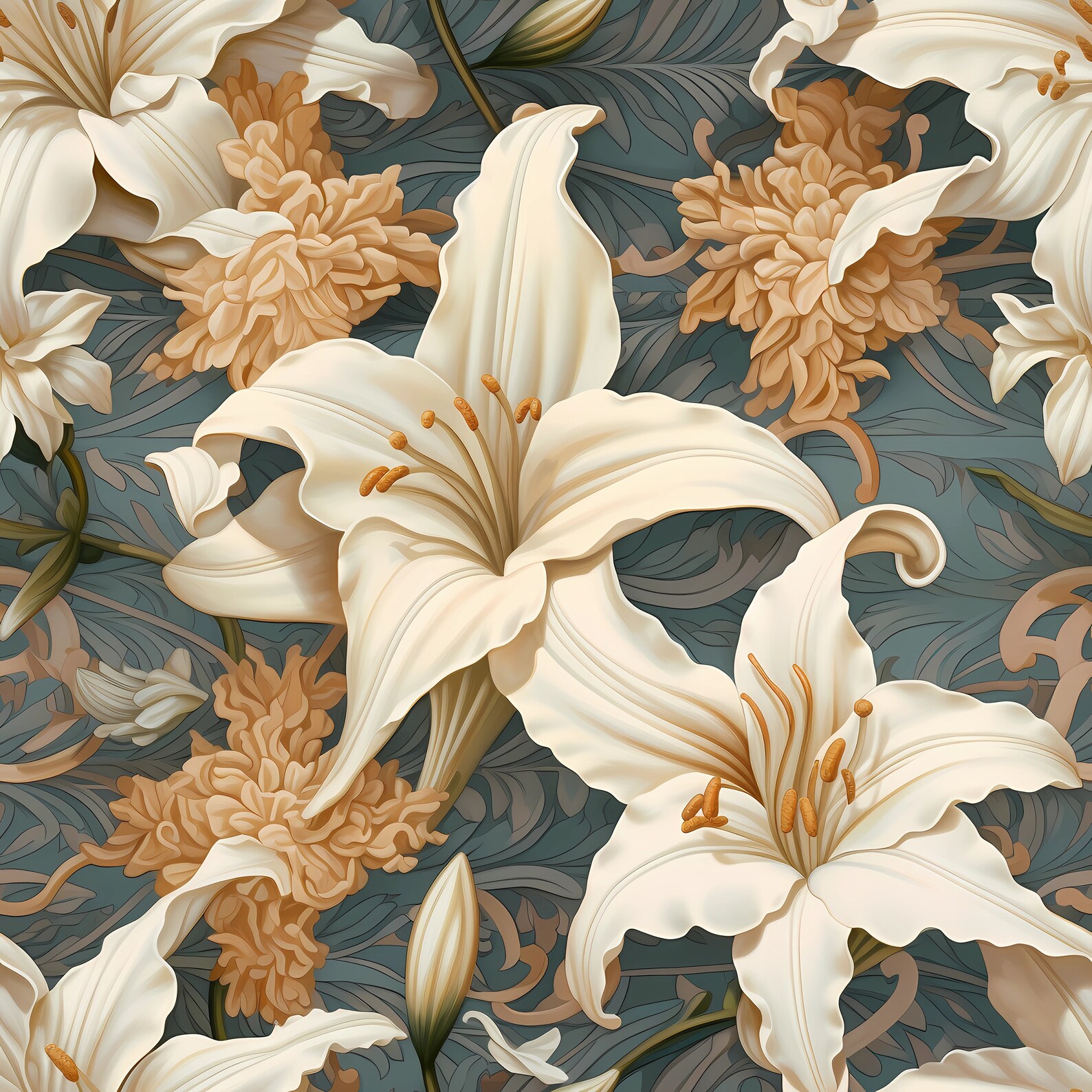 Baroque Style Lily 10 Pack Patterns, Digital Paper, Seamless Pattern ...