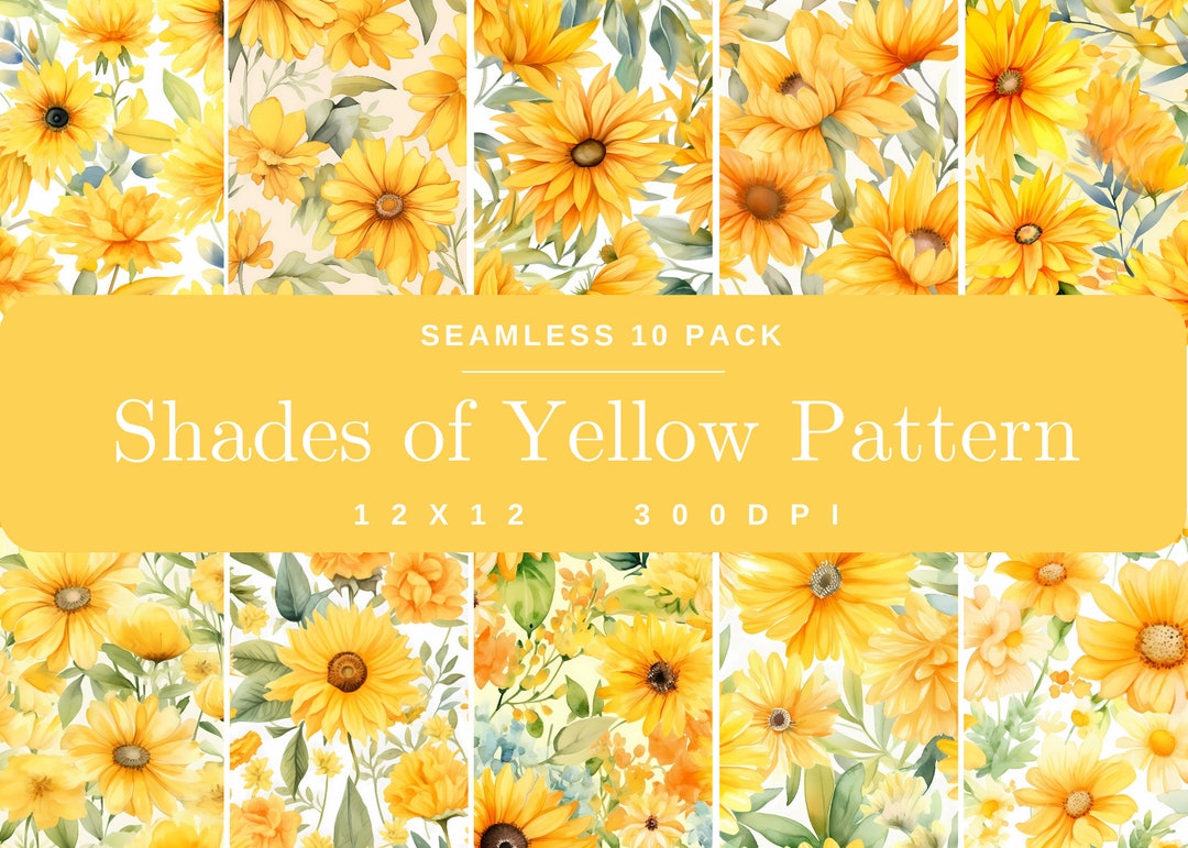 Seamless Pastel Yellow Watercolor 10 Pack Patterns, Digital Paper ...
