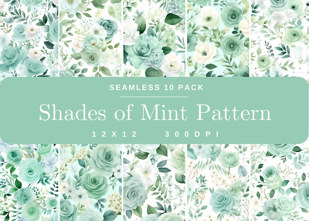 Seamless Pastel Mint Watercolor 10 Pack Patterns, Digital Paper, Floral ...