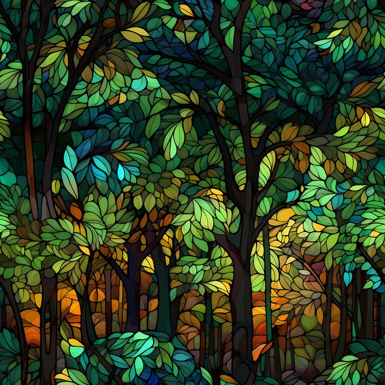 Forest Stained Glass 10 Pack Patterns, Digital Paper, Floral ...