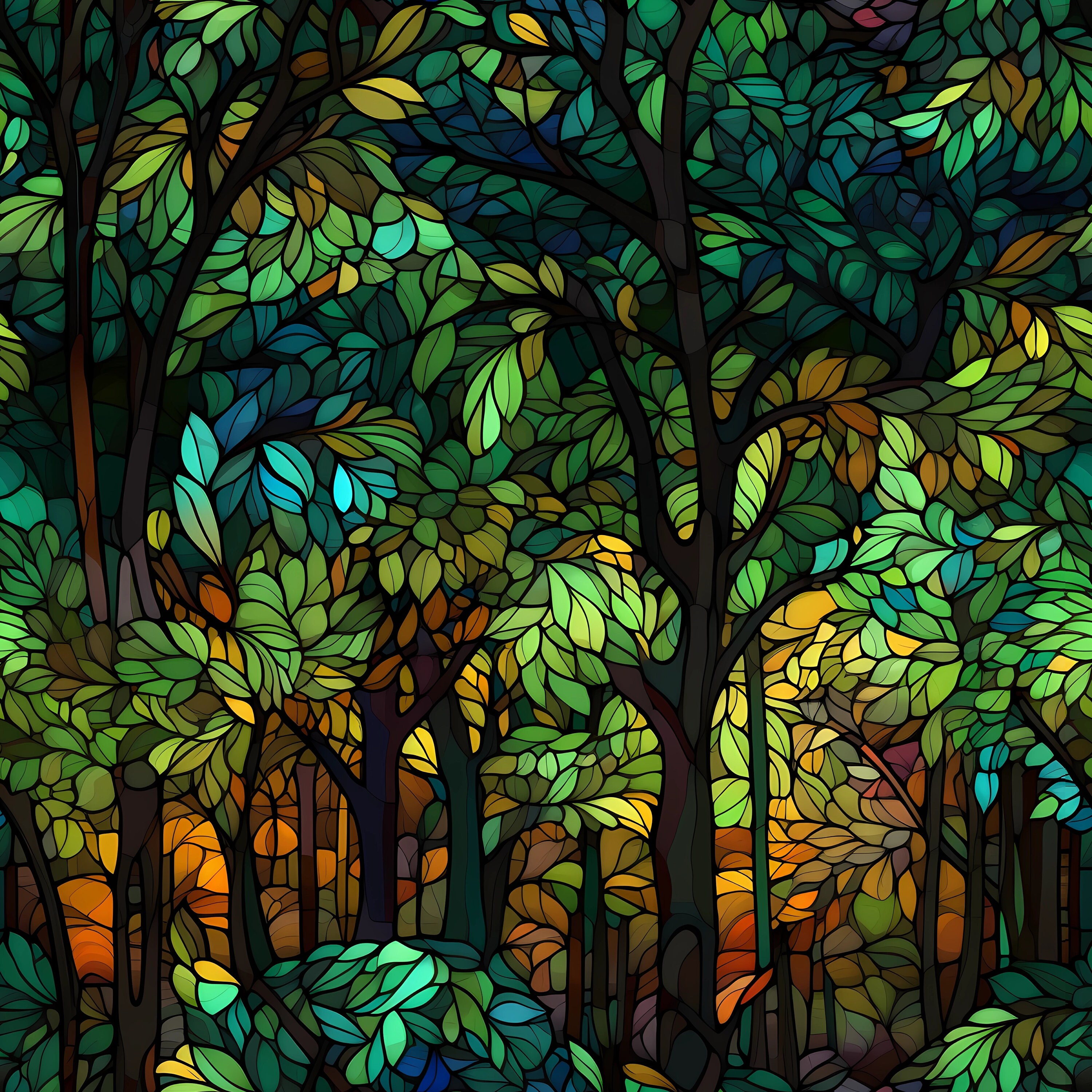 Forest Stained Glass 10 Pack Patterns, Digital Paper, Floral ...