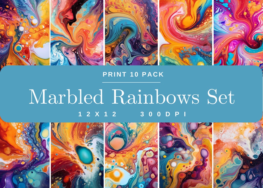 Marbled Rainbow 10 Pack Patterns, Digital Paper, Colorful Scrapbooking ...