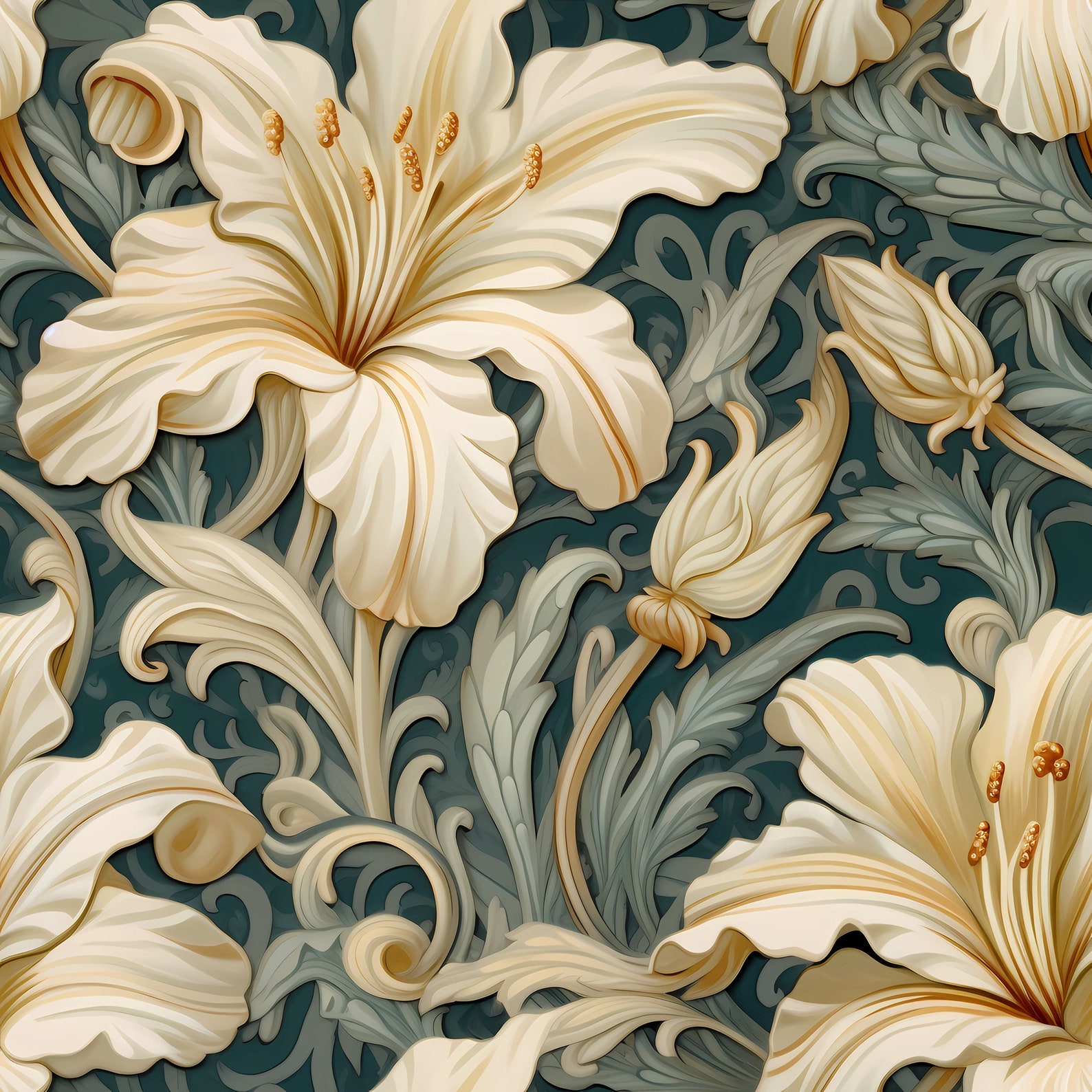 Baroque Style Lily 10 Pack Patterns, Digital Paper, Seamless Pattern ...