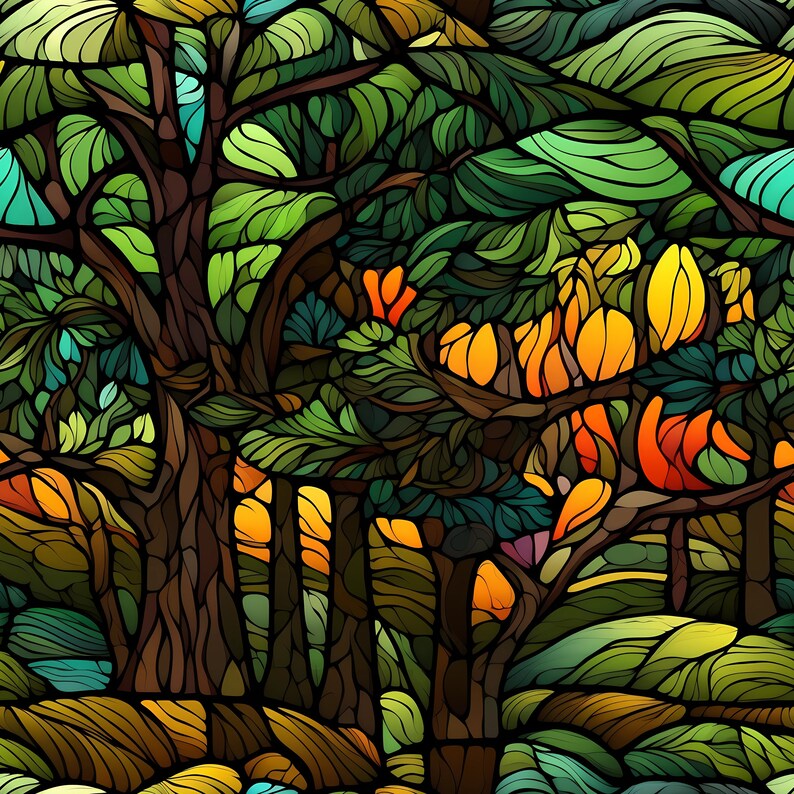 Forest Stained Glass 10 Pack Patterns, Digital Paper, Floral ...