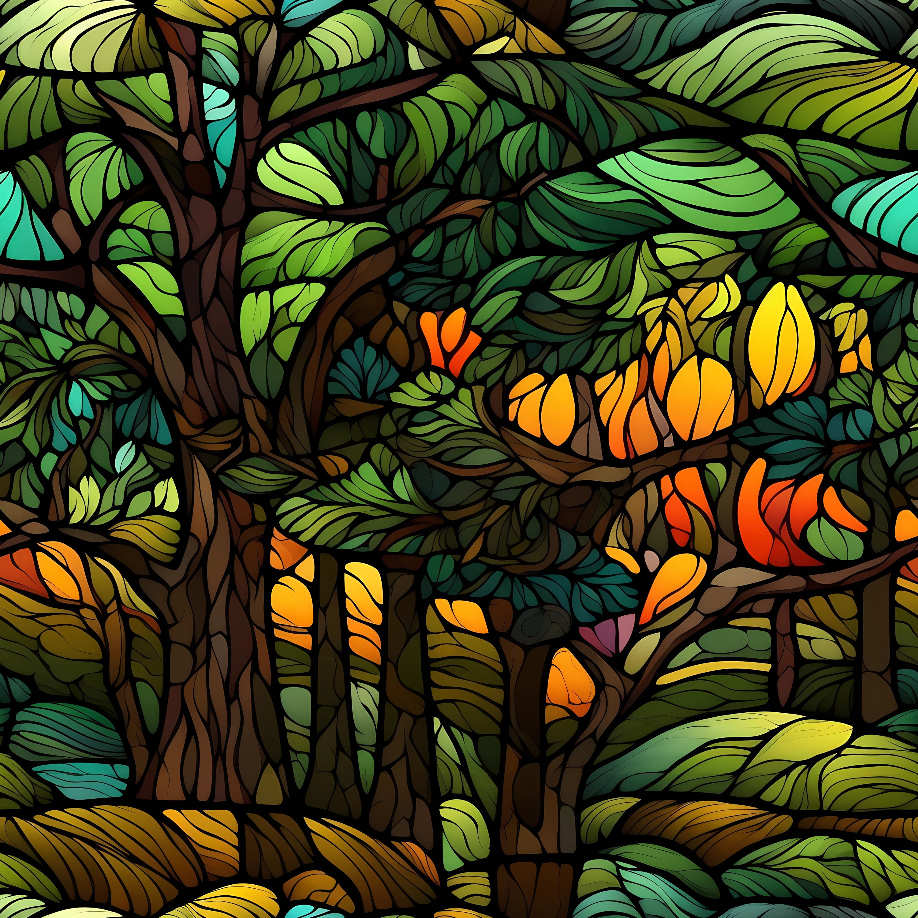 Forest Stained Glass 10 Pack Patterns, Digital Paper, Floral ...