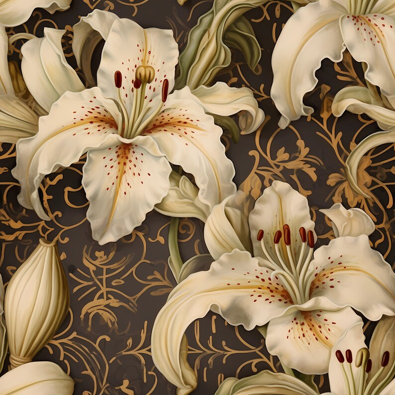 Baroque Style Lily 10 Pack Patterns, Digital Paper, Seamless Pattern ...