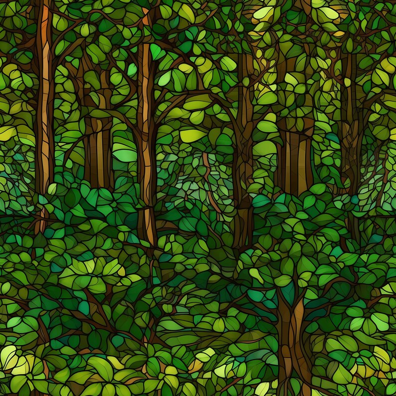 Forest Stained Glass 10 Pack Patterns, Digital Paper, Floral ...
