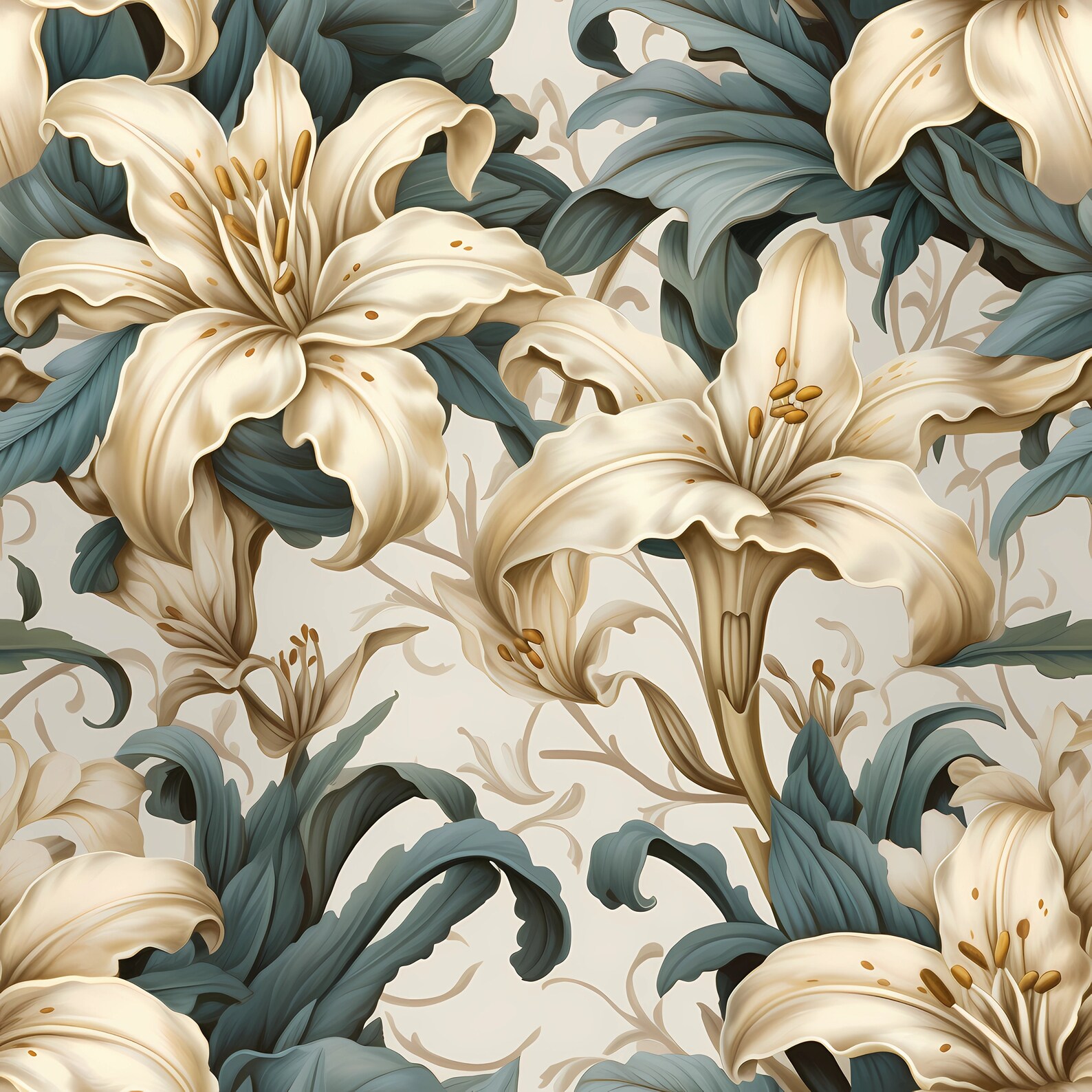 Baroque Style Lily 10 Pack Patterns, Digital Paper, Seamless Pattern ...