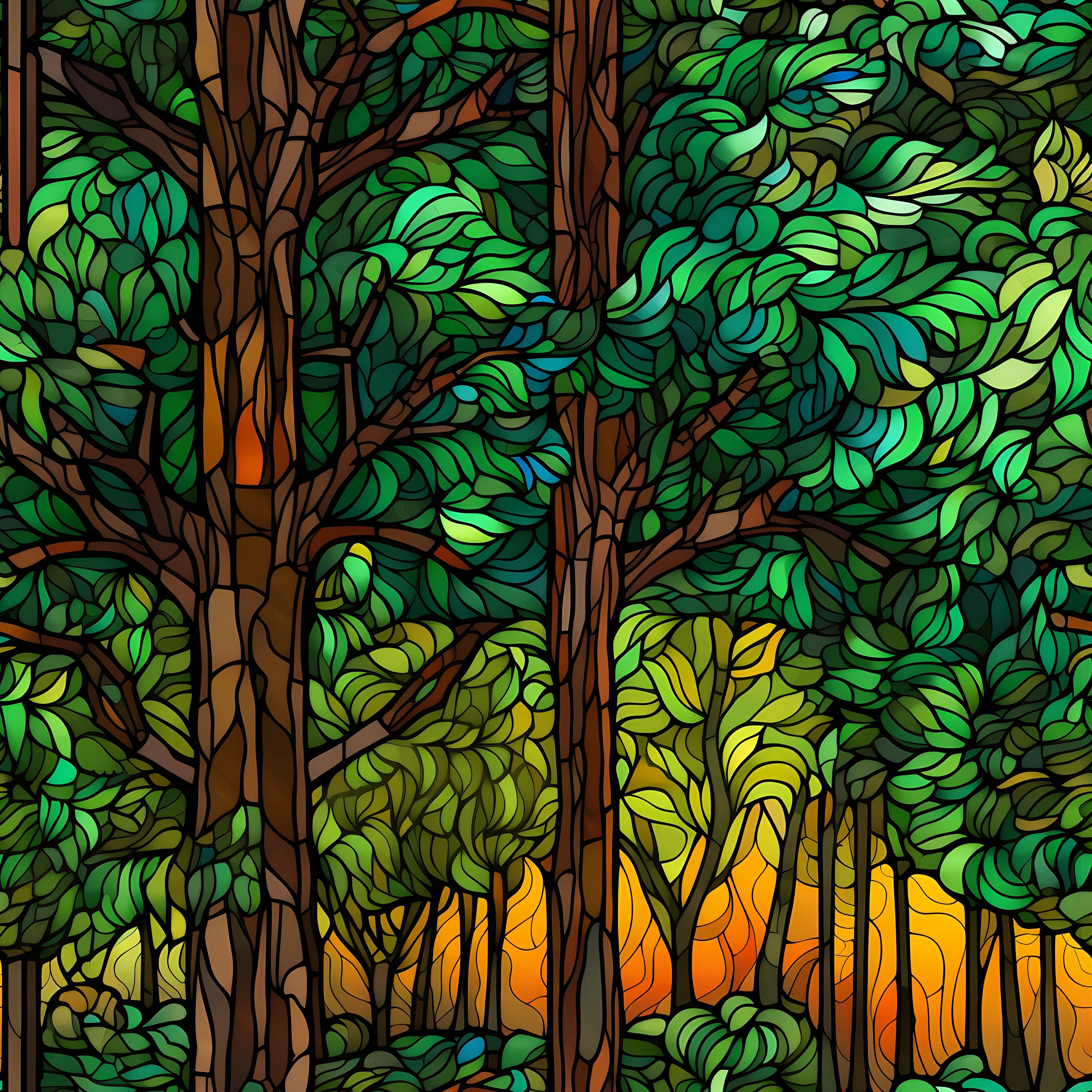 Forest Stained Glass 10 Pack Patterns, Digital Paper, Floral ...