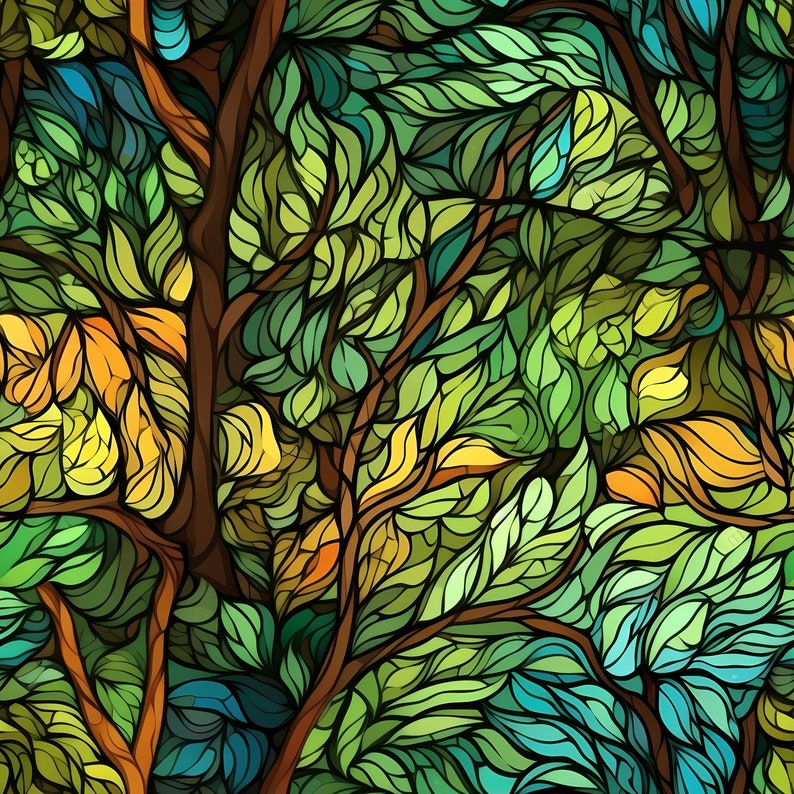 Forest Stained Glass 10 Pack Patterns, Digital Paper, Floral ...