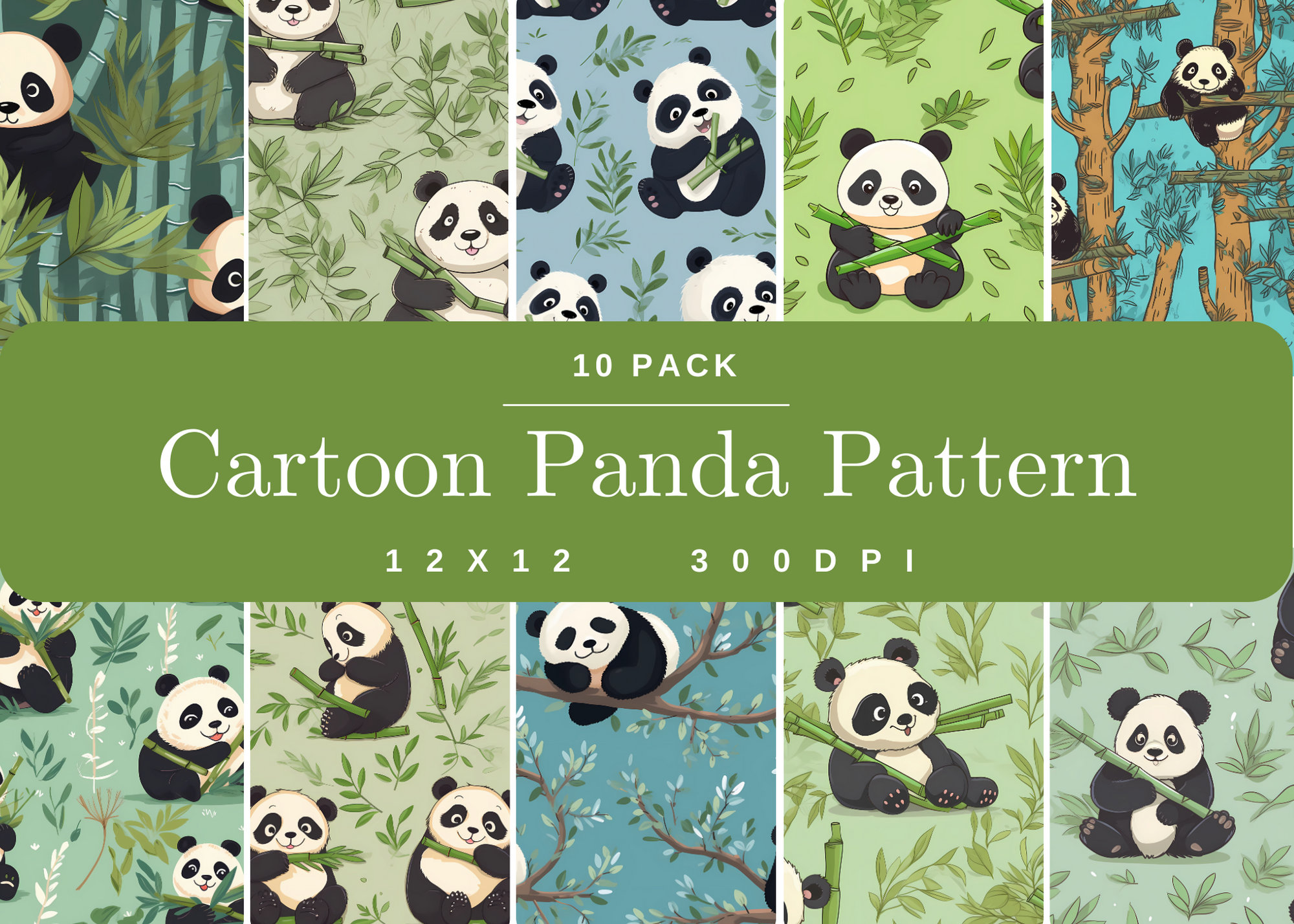 Cartoon Panda Seamless 10 Pack Patterns, Digital Paper, Seamless ...