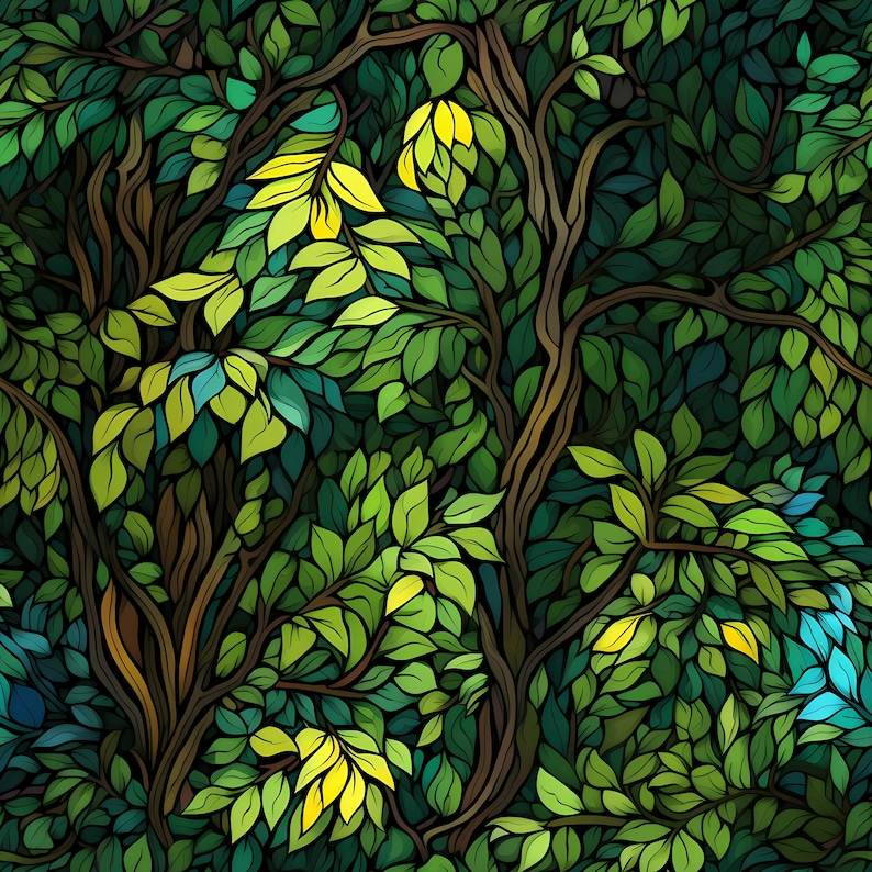 Forest Stained Glass 10 Pack Patterns, Digital Paper, Floral ...