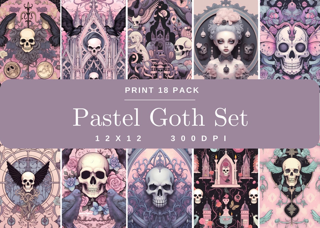 Pastel Goth 18 Pack Patterns, Digital Paper, Dark Scrapbooking, Skull ...