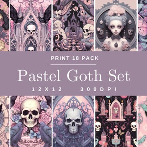 Pastel Goth 18 Pack Patterns, Digital Paper, Dark Scrapbooking, Skull ...