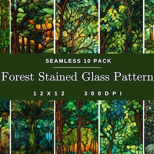 Forest Stained Glass 10 Pack Patterns, Digital Paper, Floral ...