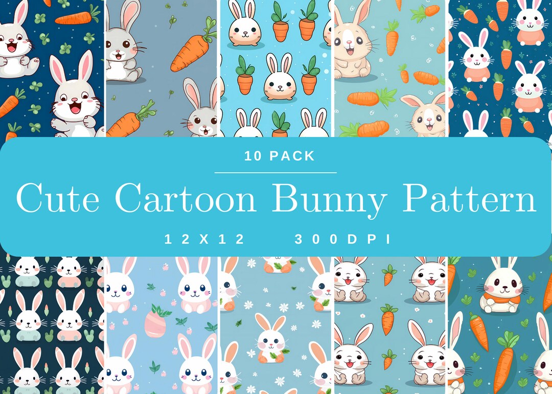 Cute Cartoon Bunny Seamless 10 Pack Patterns, Digital Paper, Seamless ...