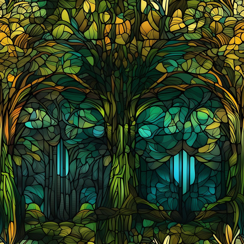 Forest Stained Glass 10 Pack Patterns, Digital Paper, Floral ...