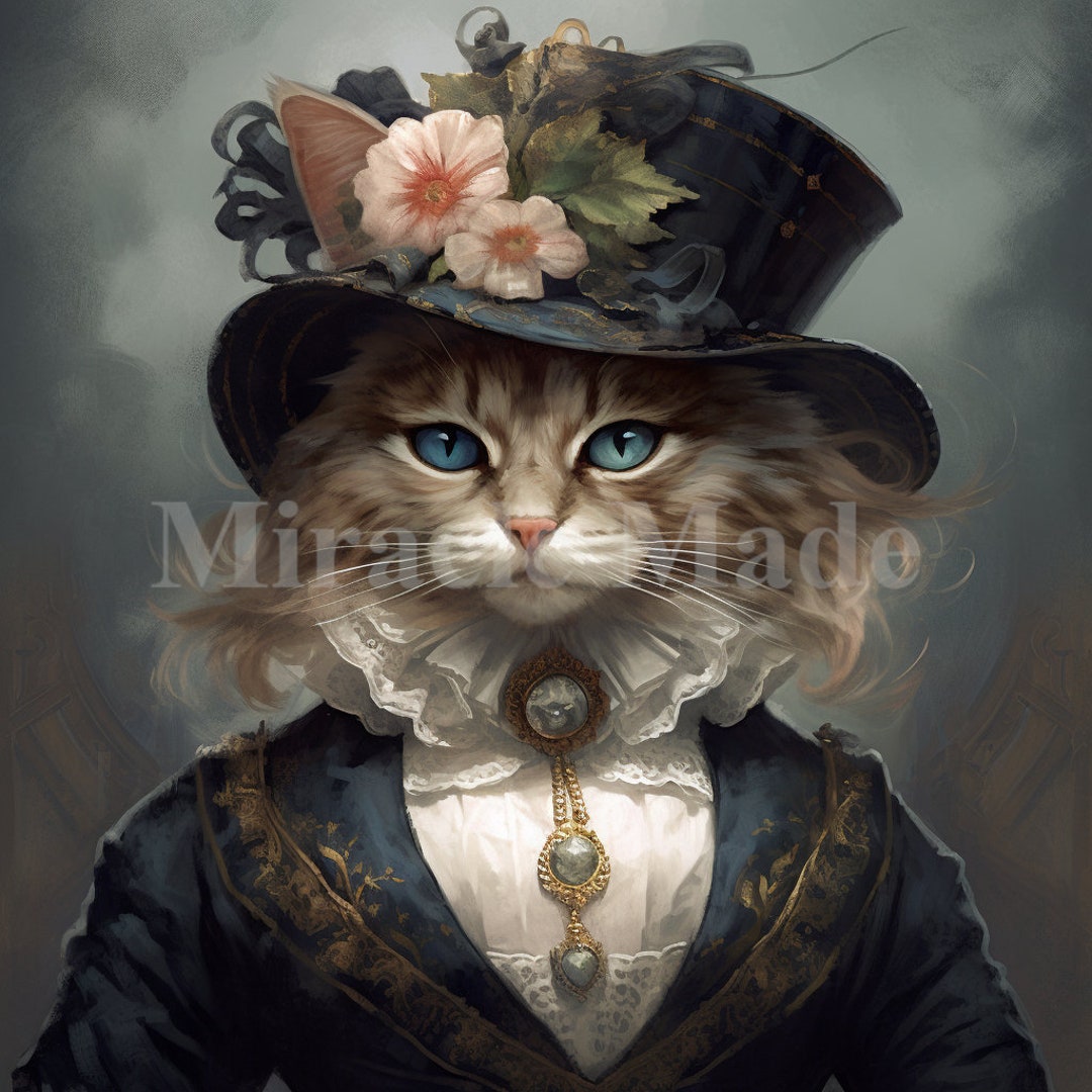 Cat in Victorian Style Outfit and Floral Hat - Etsy