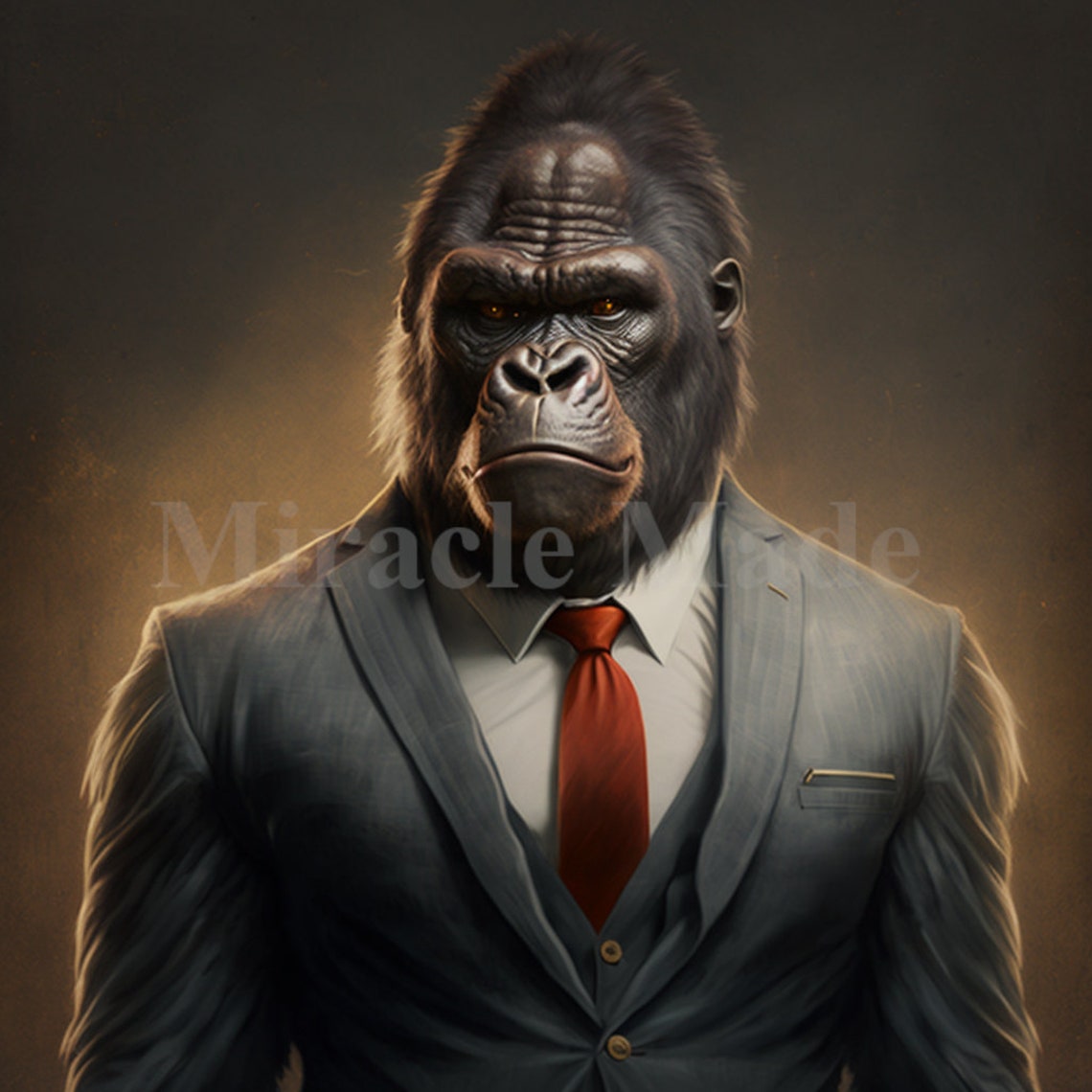 Gorilla in Suit With Red Tie - Etsy