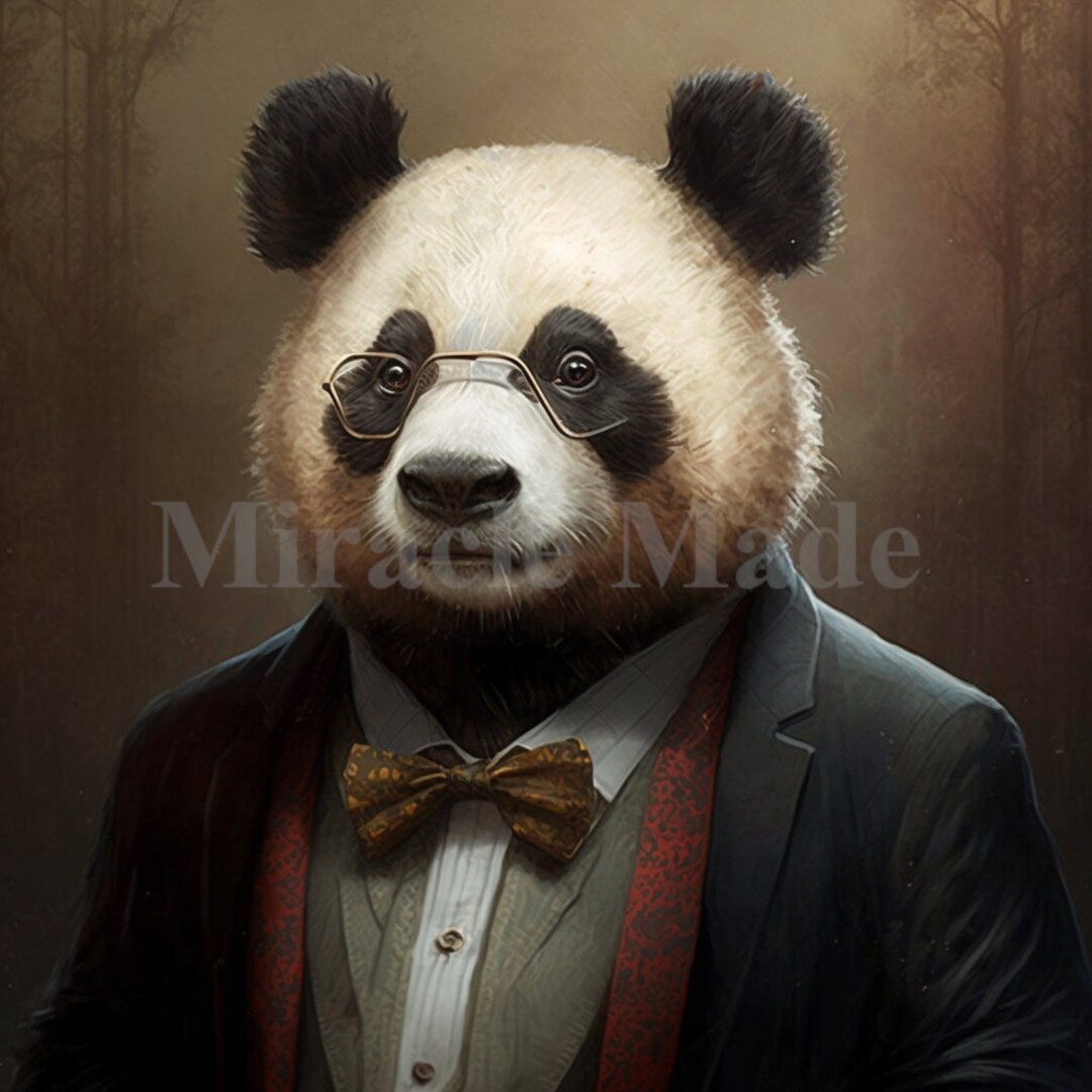Dapper Panda in Suit and Red Vest - Etsy