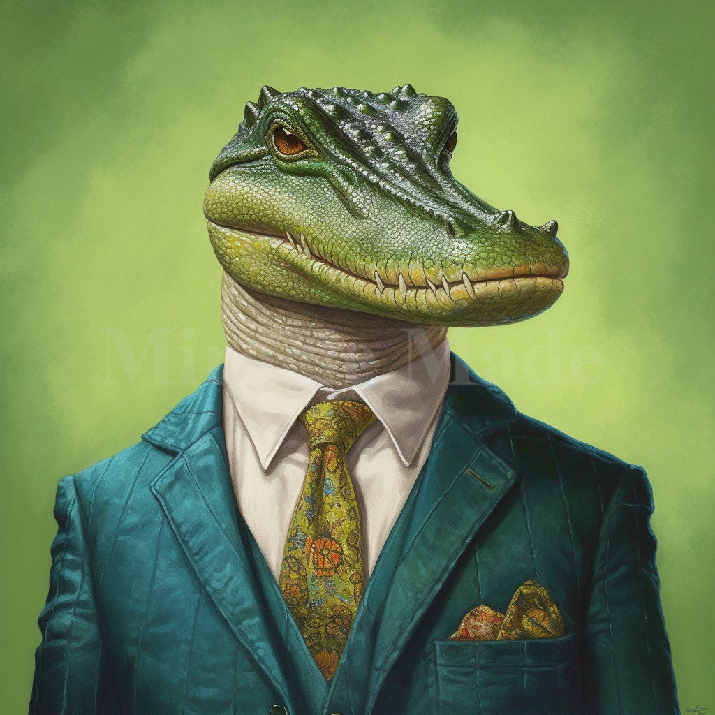 Dapper Alligator in Blue Suit and Green Tie - Etsy