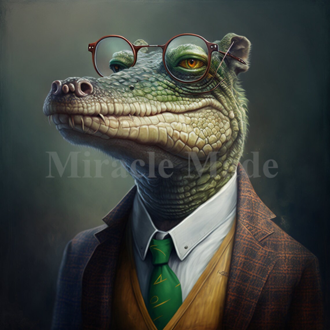 Dapper Alligator in Blue Suit and Green Tie - Etsy