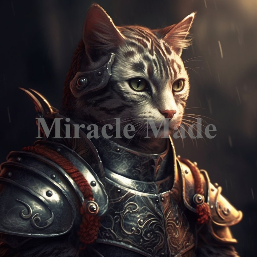 Armored Cat in Dark Armor - Crusader and Knight Cat - Etsy
