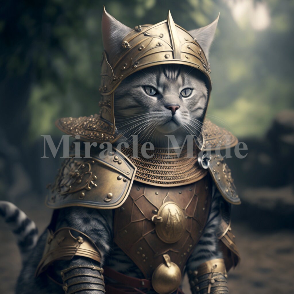 Armored Cat in Gold Armor - Crusader Cat - Etsy