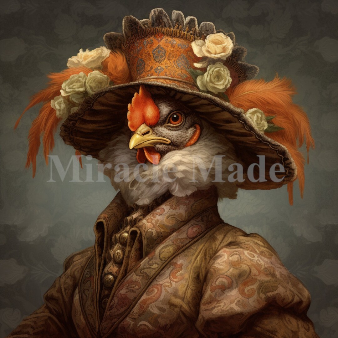 Chicken in Victorian Style Outfit With Large Feathery Hat - Etsy