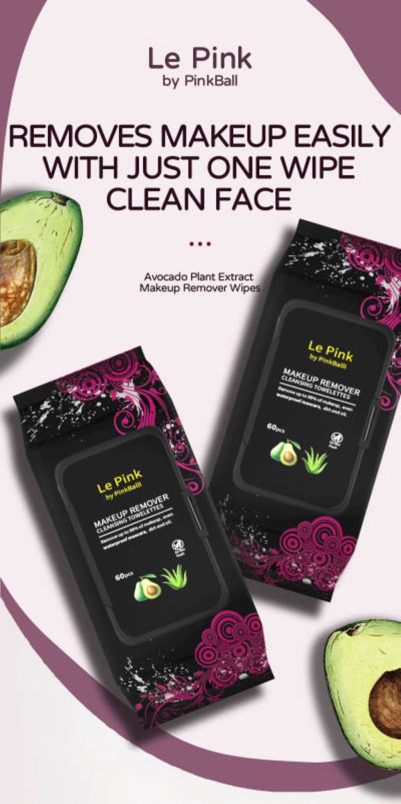 Le Pink Makeup Remover Wipes|facial Wipe Cleansing Towelettes| Gentle ...
