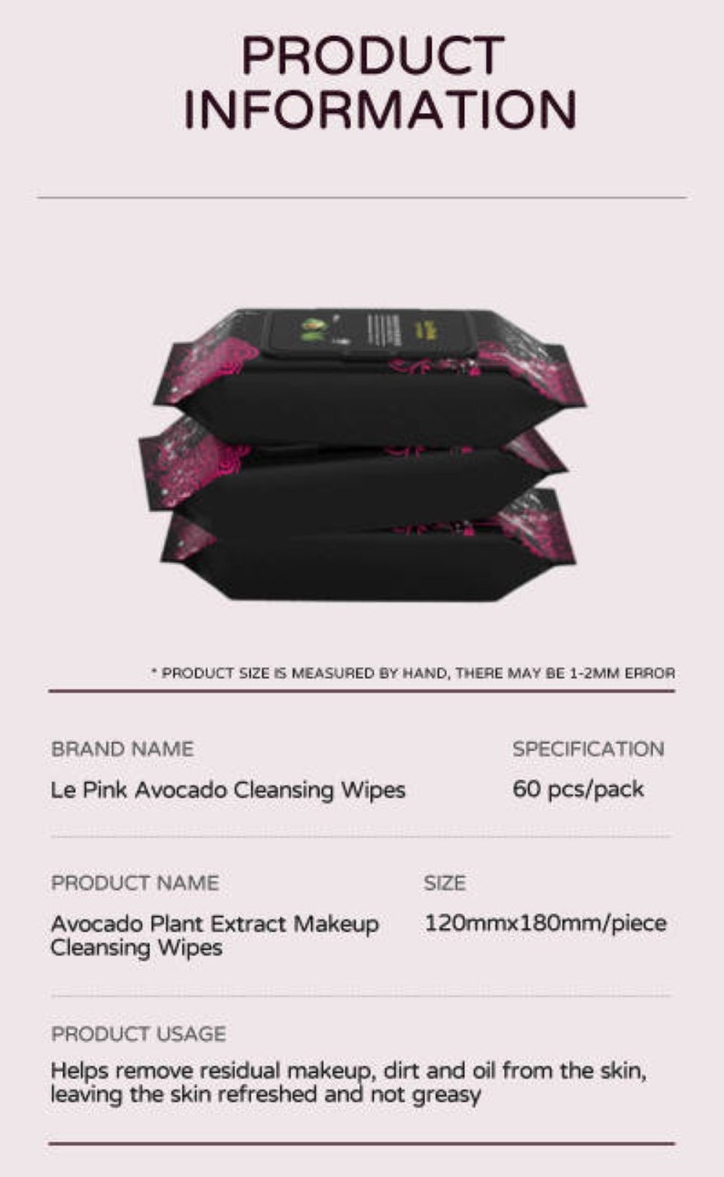 Le Pink Makeup Remover Wipes|facial Wipe Cleansing Towelettes| Gentle ...