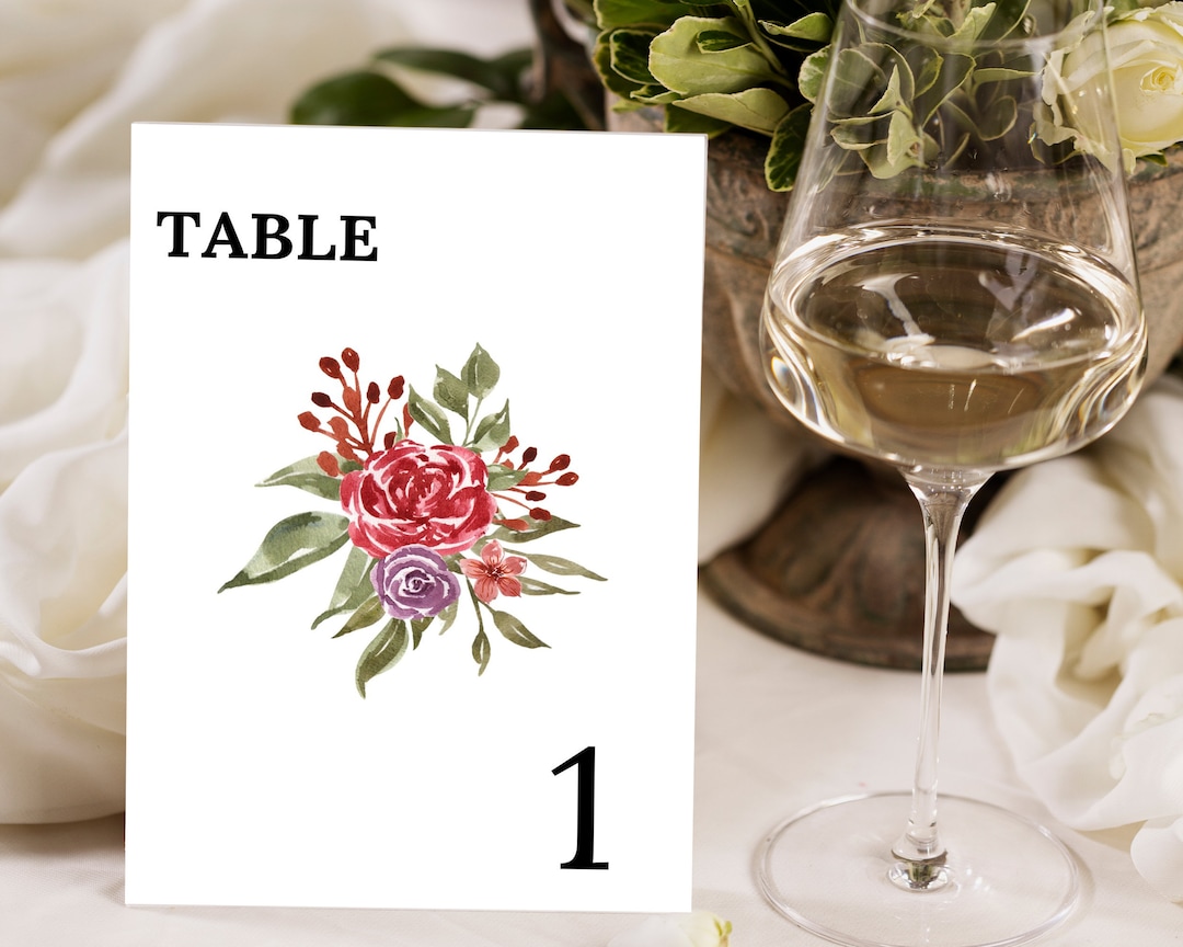 Números de mesa imprimibles, plantilla de números de mesa de boda ...