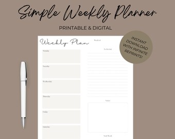 Weekly Planning Printable |planning Sheet|minimalist Planning Sheet ...