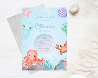 Editable Ocean Birthday Invitation Under the Sea Birthday Invite Ocean ...