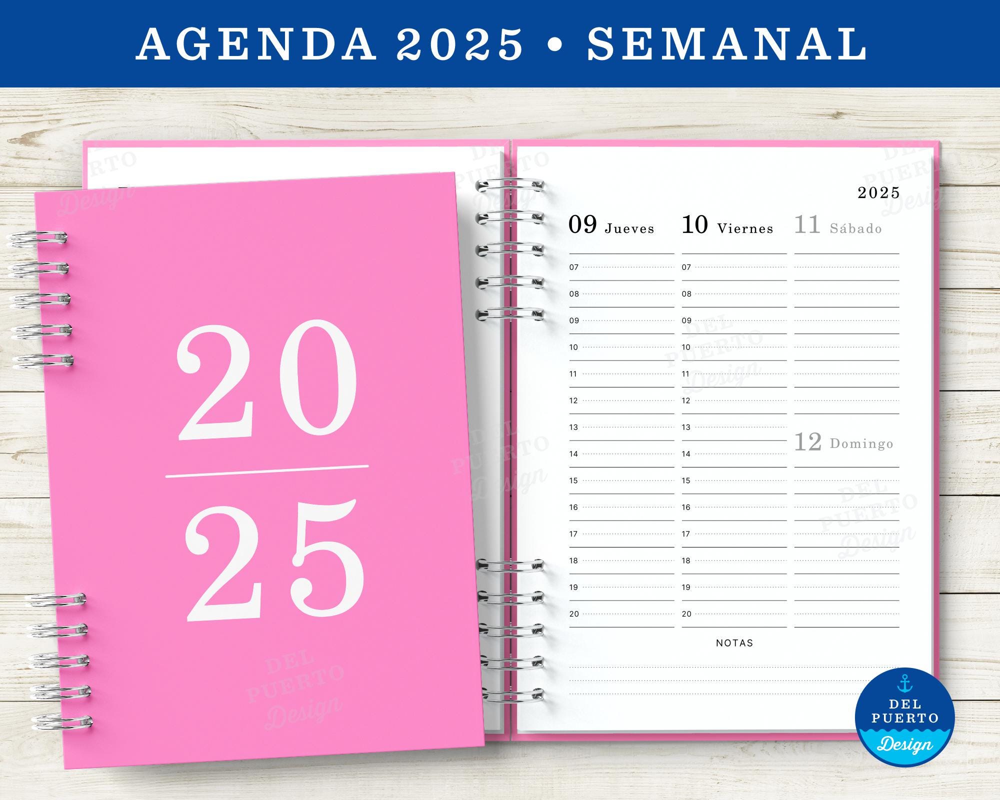Agenda 2025 Semanal para Imprimir, Semana a la Vista Vertical, Blanco y ...